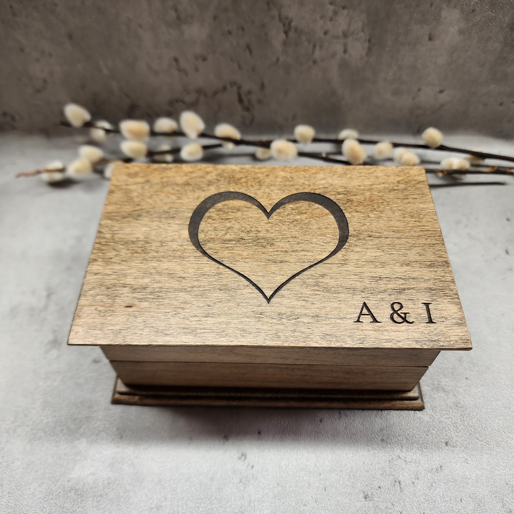Anniversary Jewelry Box with heart and your initials engraved on top ...