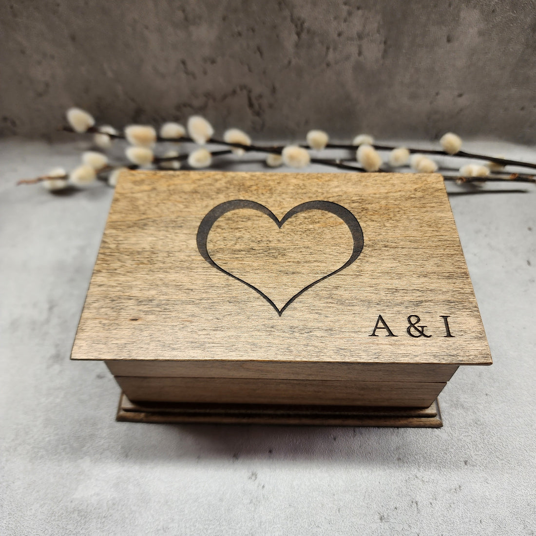 Anniversary Jewelry Box with heart and your initials engraved on top ...