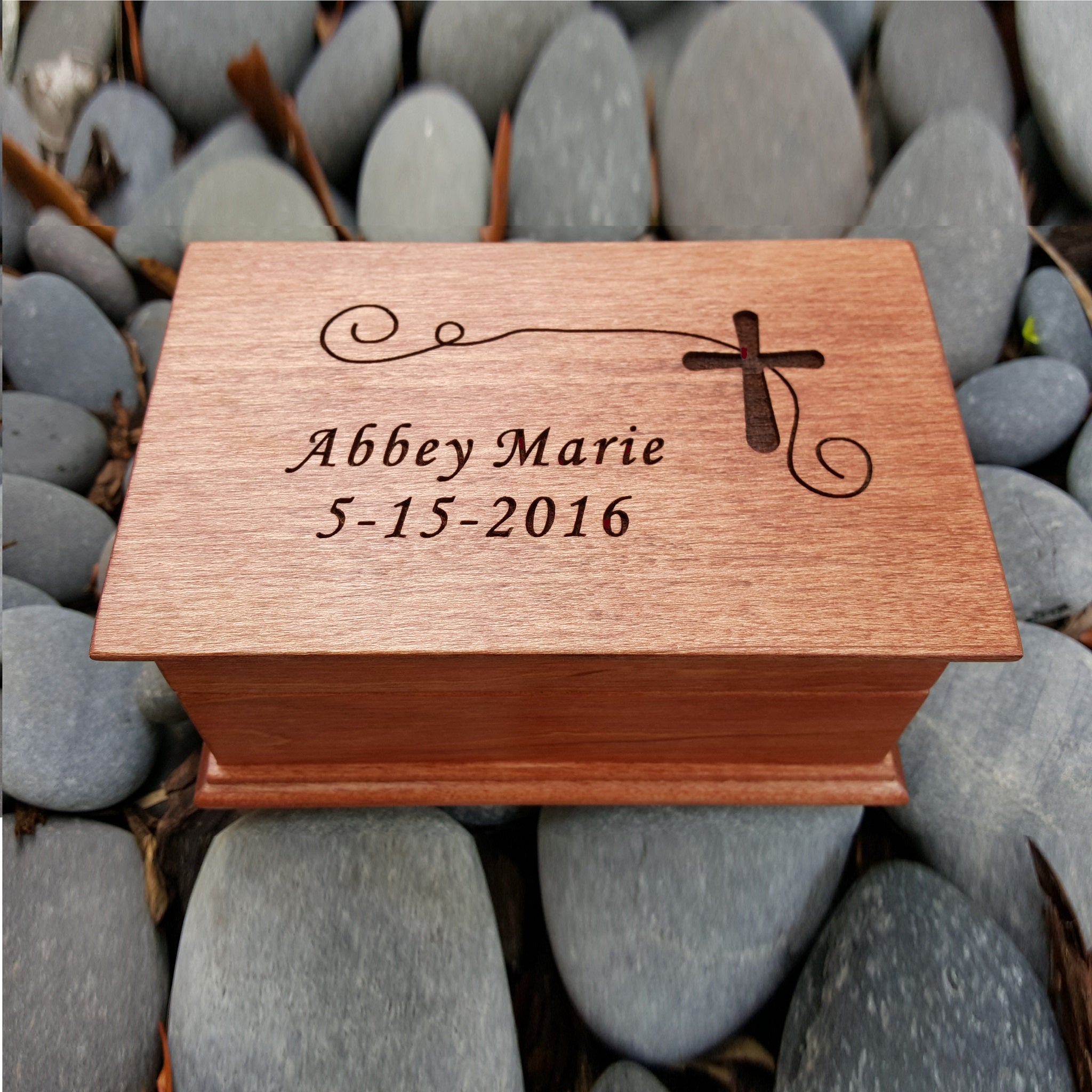 Baptism box with name and cross on top with built in music player ...