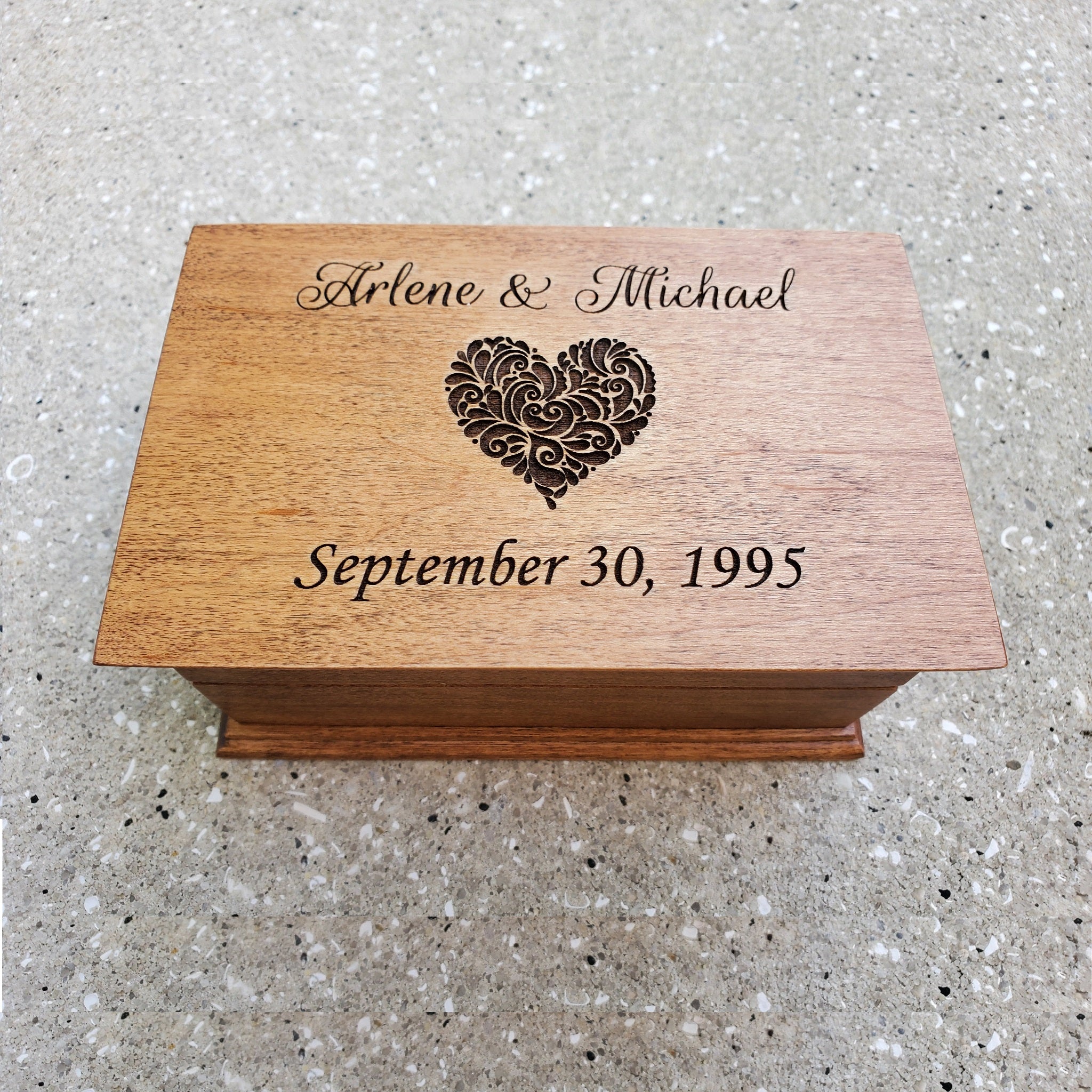 Heart Jewelry Box with names and date engraved on top, choose color an ...